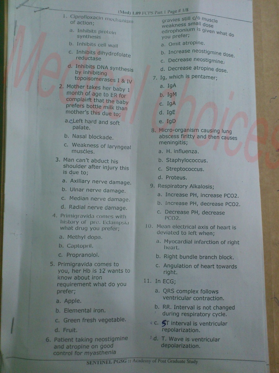 FCPS Part 1 Past Papers Original | MEDICAL CHOICES